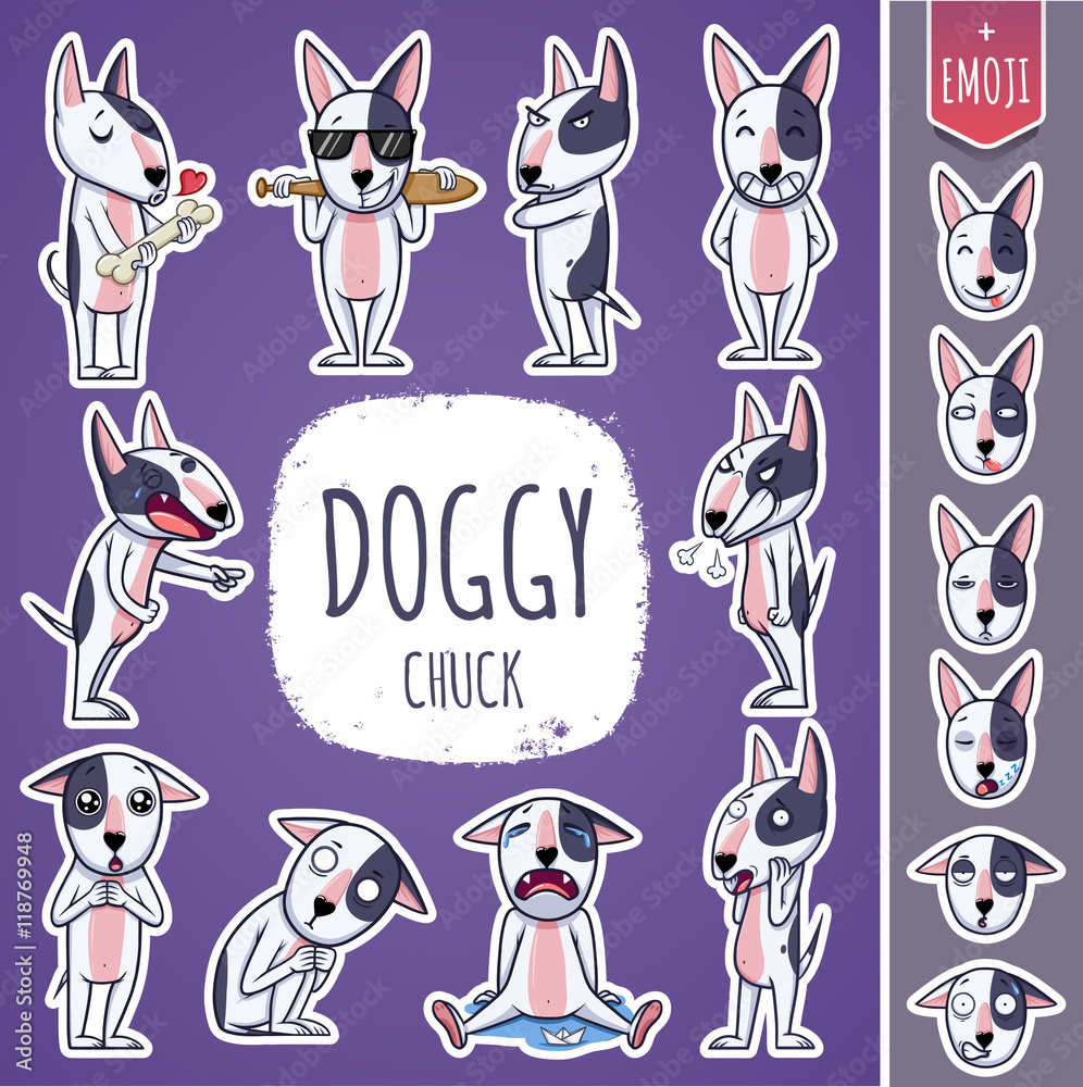 Cartoon Dog Character. Emoticon Stickers With Different Emotions ...