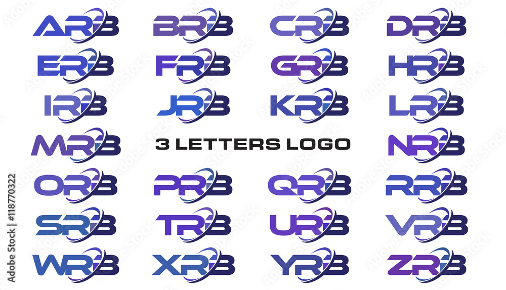 3 letters modern swoosh logo ARB, BRB, CRB, DRB, ERB, FRB, GRB, HRB ...