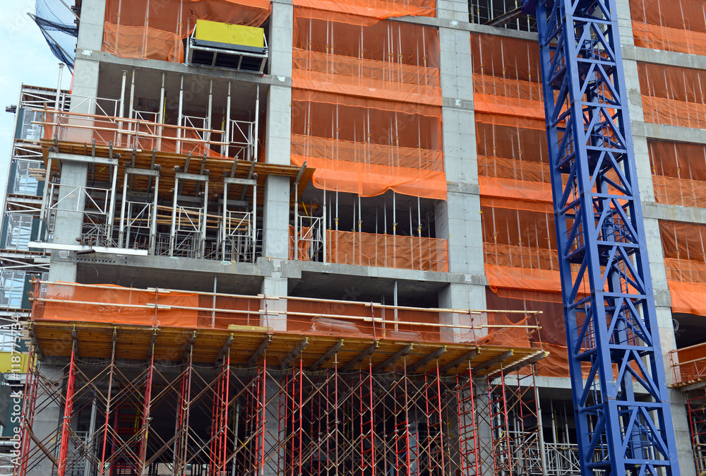 Construction site of new commercial building with skeleton buildings ...