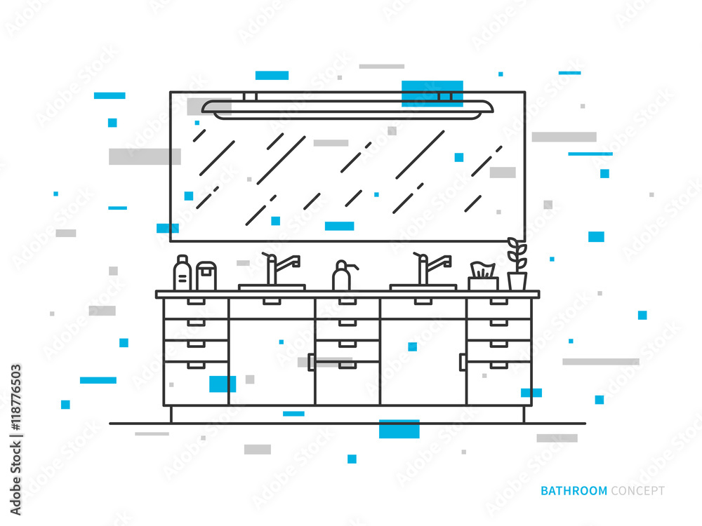 Cabinet with sinks vector line art illustration. Line graphic design of ...