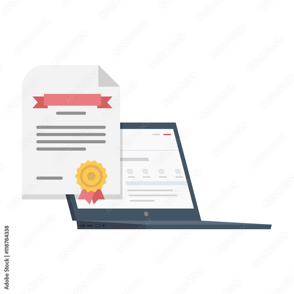 Laptop with a Certificate for Software Stock Vector | Adobe Stock