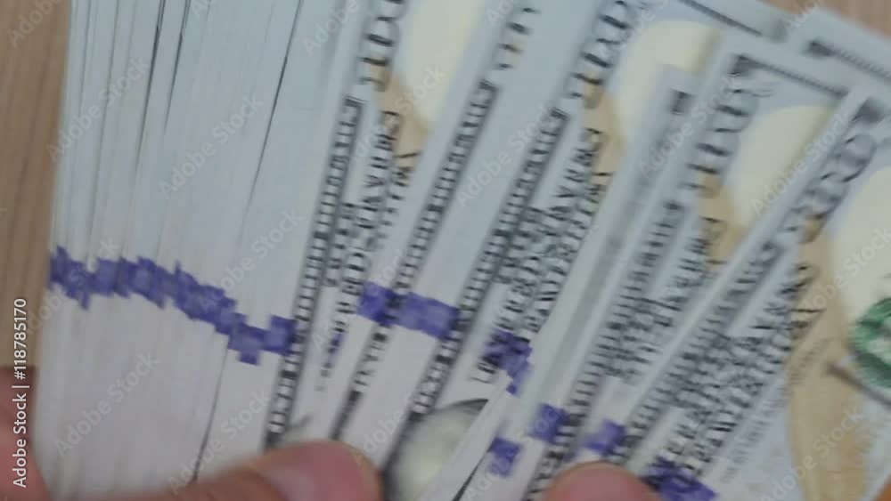 Counting american paper money close-up. Man hands counting a lot of one ...