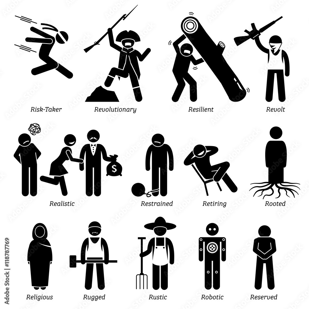 Neutral Personalities Character Traits. Stick Figures Man Icons ...