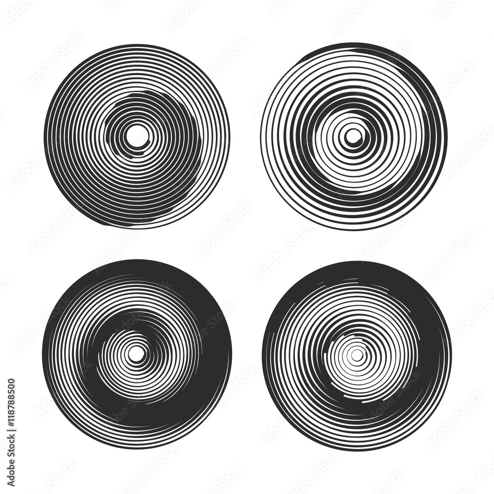 Set of spiral motion elements, white isolated objects. Vector ...
