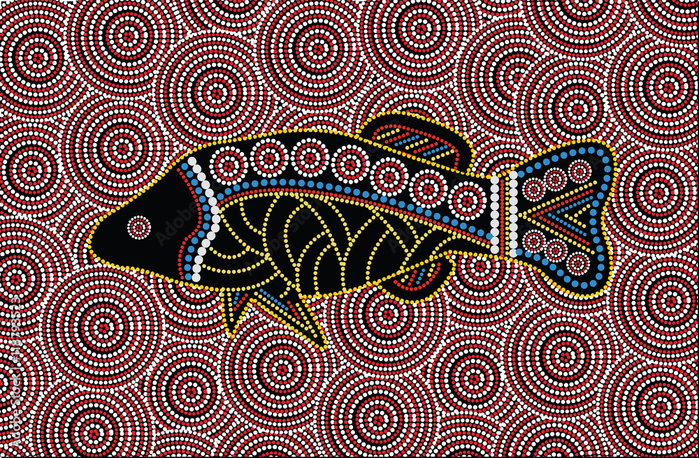 Aboriginal fish dot painting illustration Stock Vector | Adobe Stock