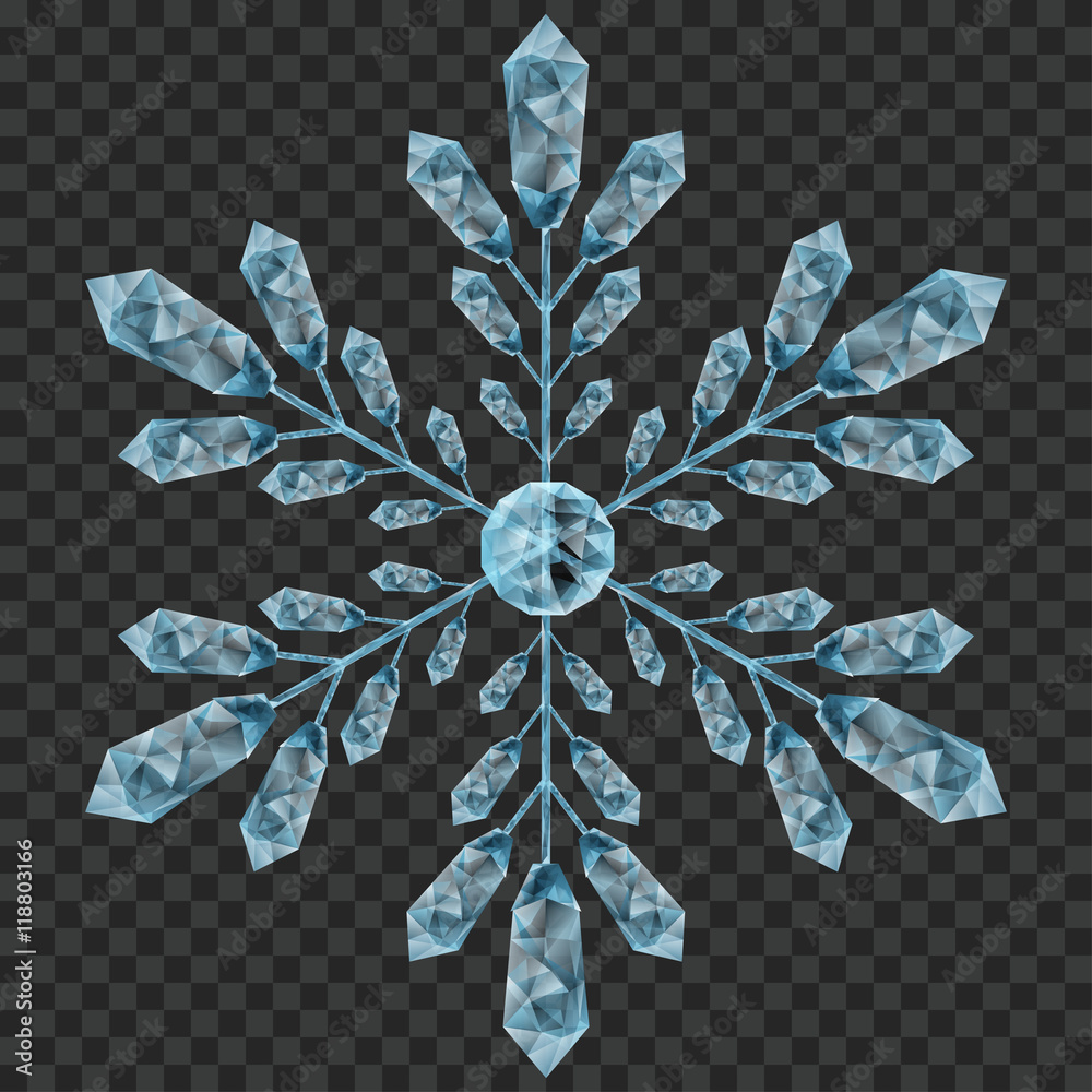 Big translucent crystal snowflake on transparent background ...