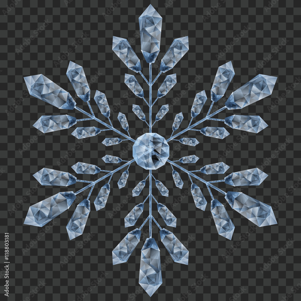 Big translucent crystal snowflake on transparent background ...