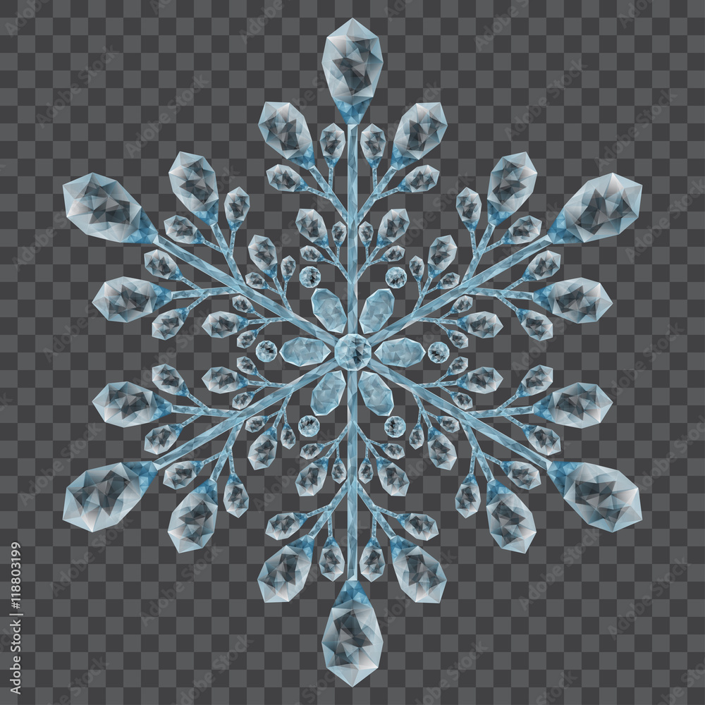 Big translucent crystal snowflake on transparent background ...