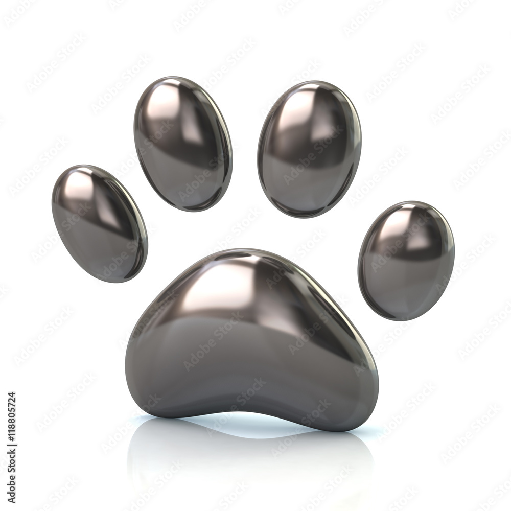 3d illustration of silver paw print icon Stock Illustration | Adobe Stock