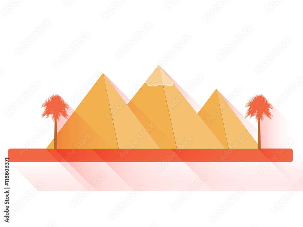 Egyptian pyramids in flat style with long shadows on white background ...