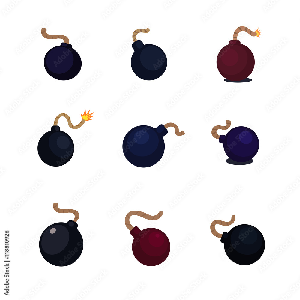Set of colored bomb symbols. Vector illustration isolated on white ...