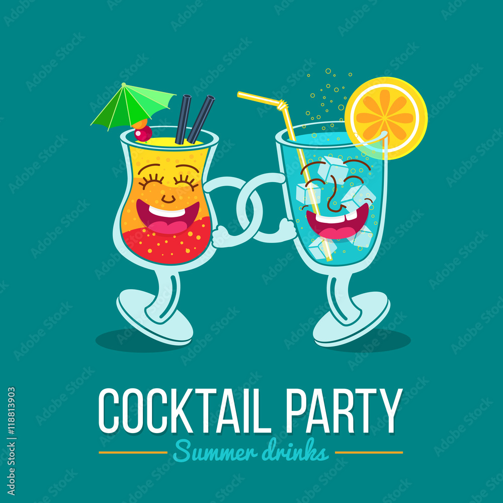 Cocktails menu cover template. Two friends, funny cartoon cocktail ...