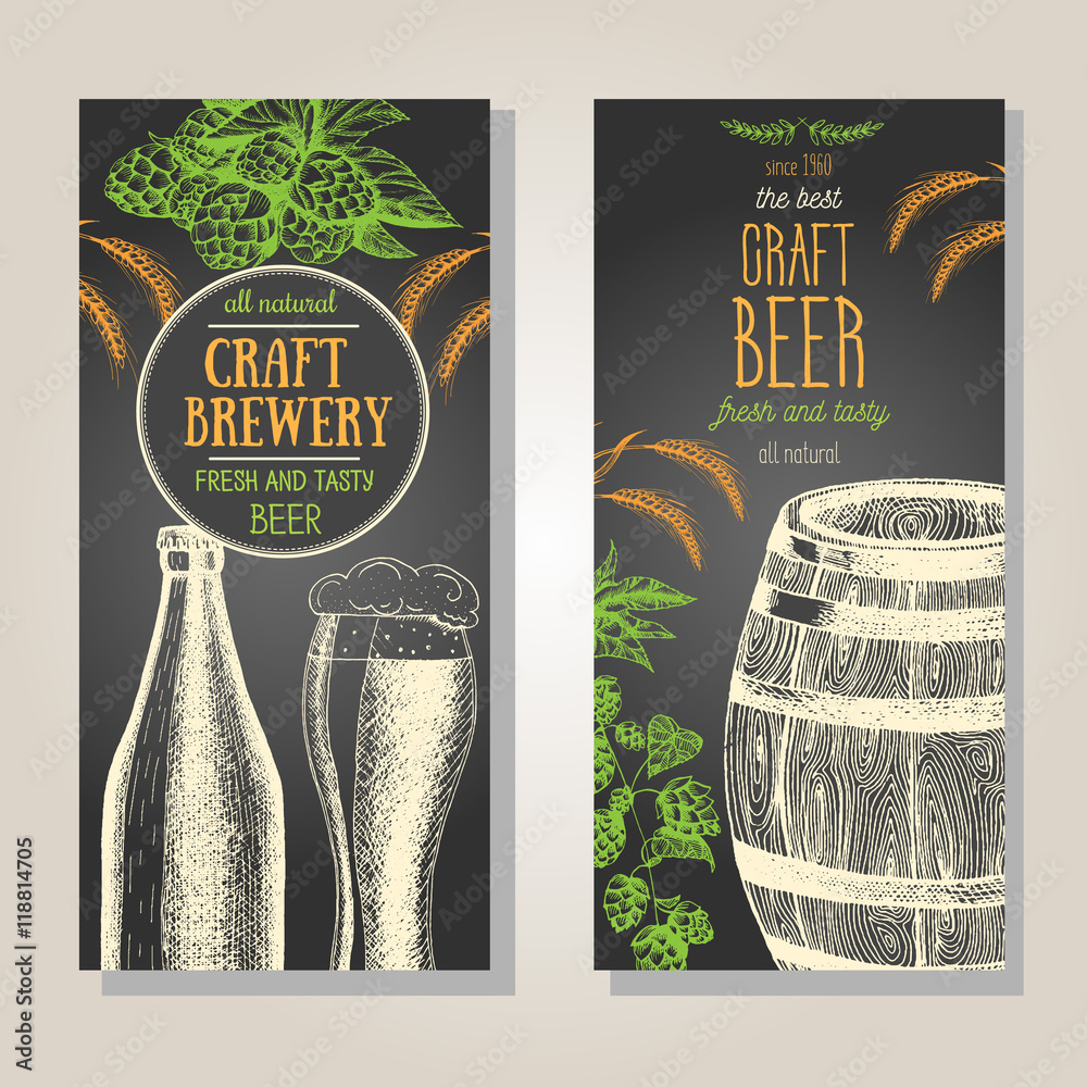 Banner set. Vector illustration in sketch style. Hand drawn beer ...