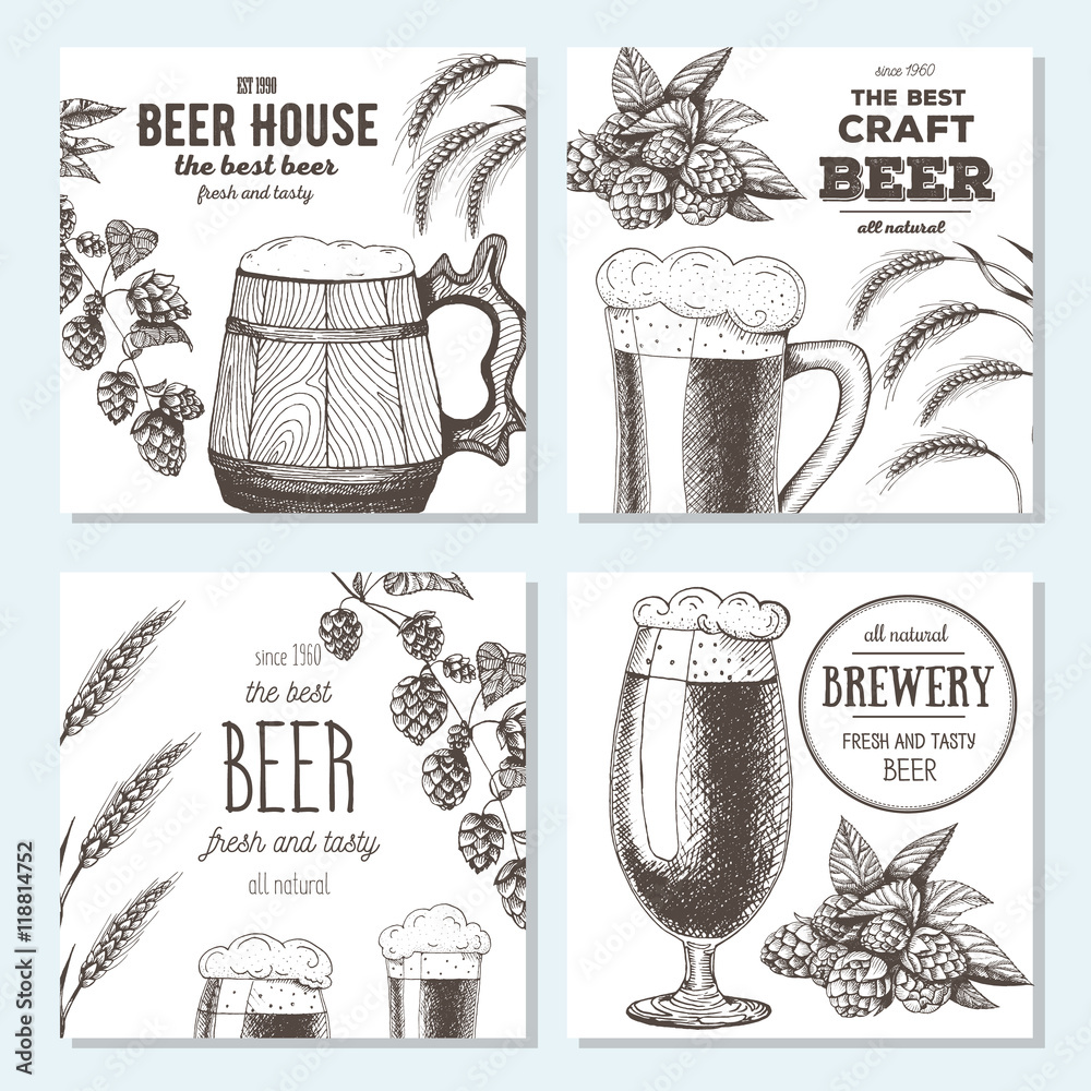 Banner set. Vector illustration in sketch style. Hand drawn beer ...
