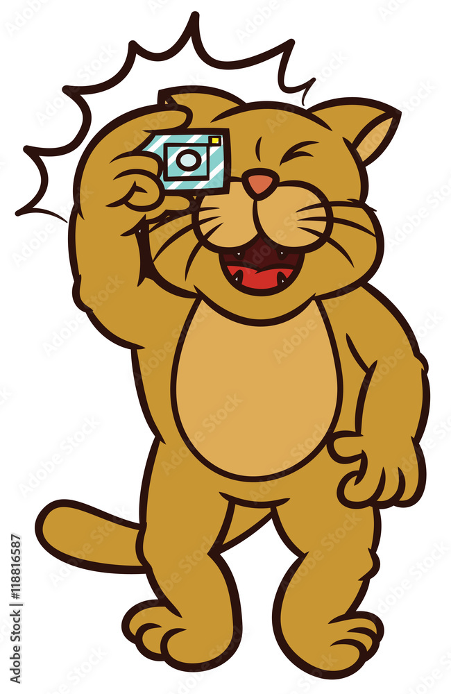 Cat Taking Photograph with Small Camera Cartoon Illustration Stock ...