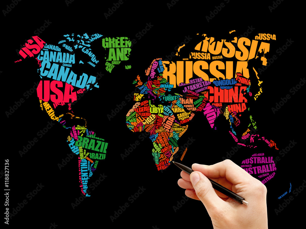 World Map in Typography word cloud concept, names of countries Stock ...
