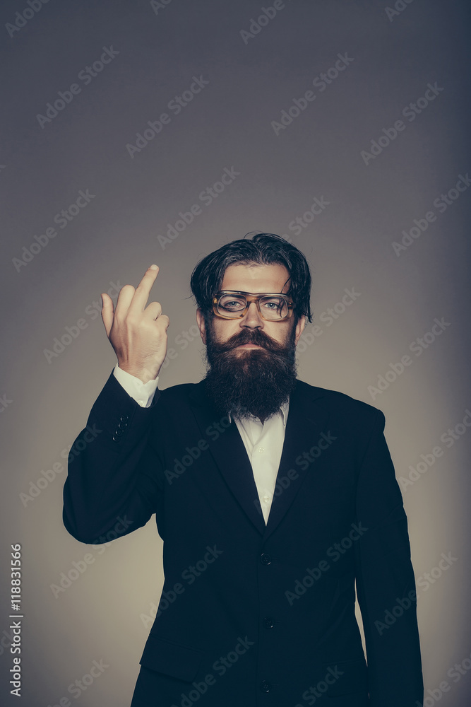 Rude man gives middle finger Stock Photo | Adobe Stock