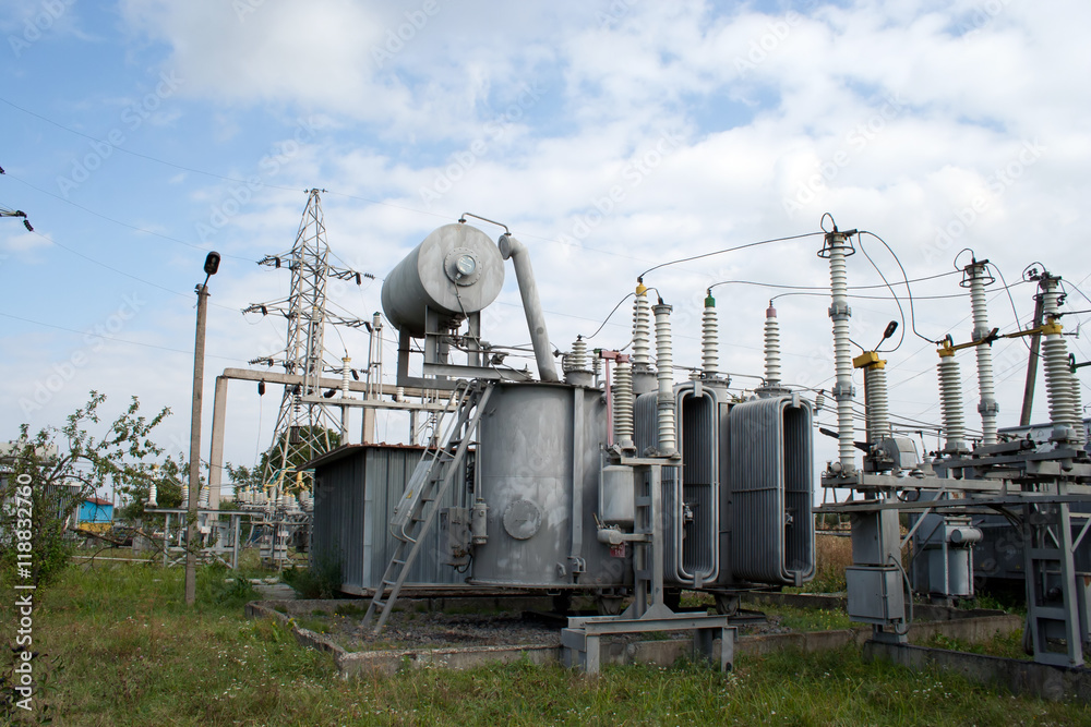 Electrical power transformer in high voltage substation Stock Photo | Adobe Stock