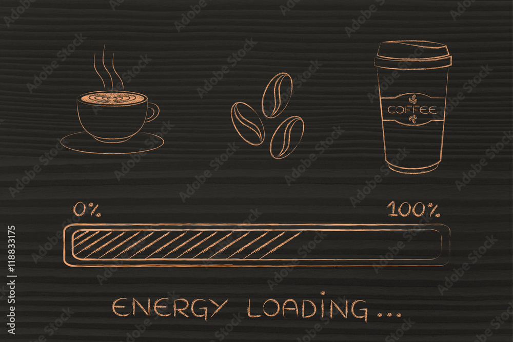 coffee icons with progress bar loading awakeness, energy version Stock ...
