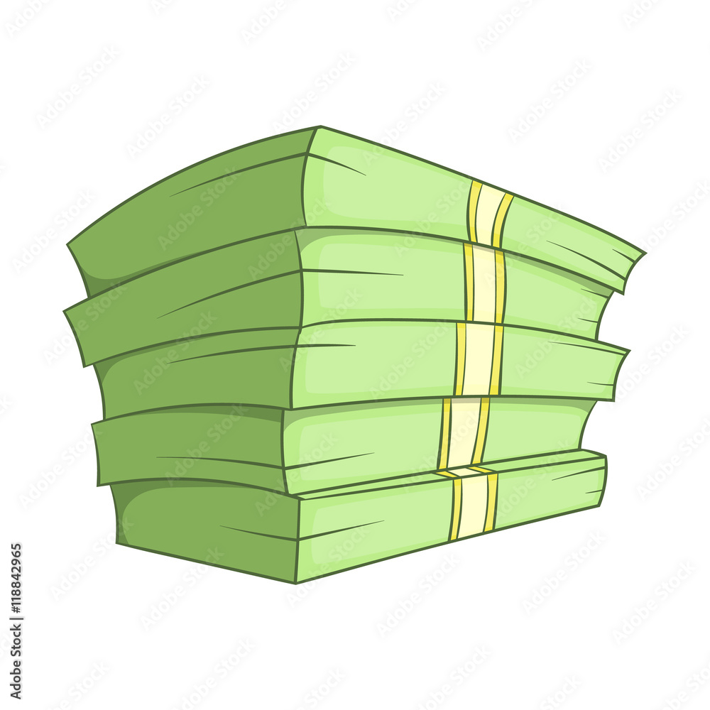 Stack of money icon in cartoon style isolated on white background. Cash ...
