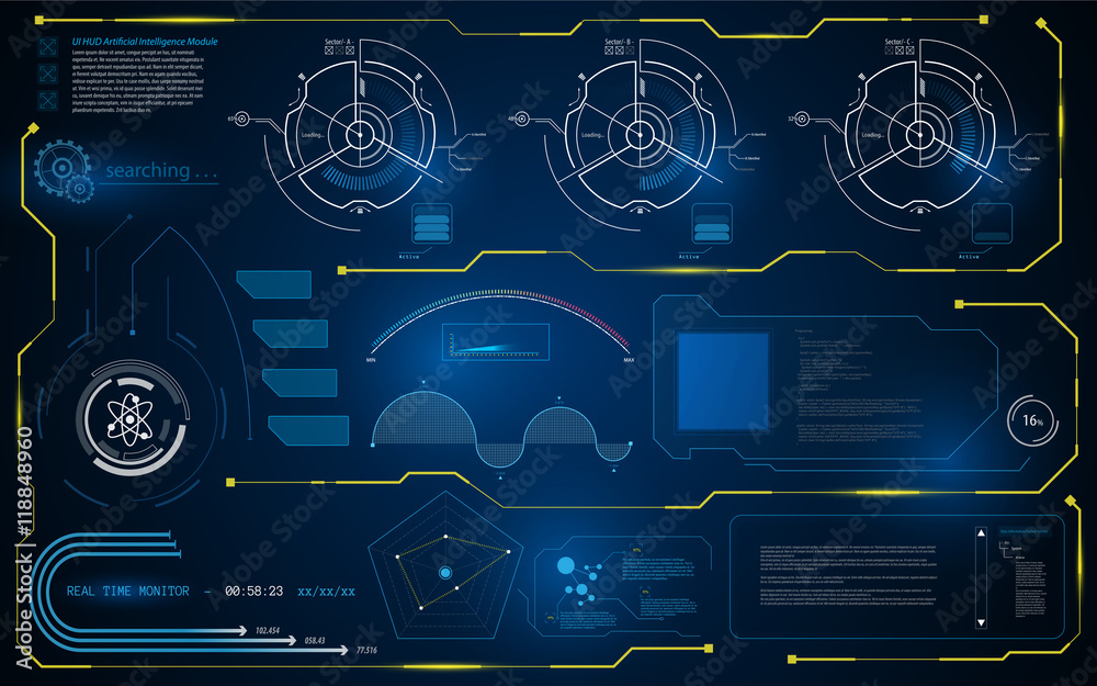 abstract HUD interface UI smart intelligence computer monitor template background Stock ...