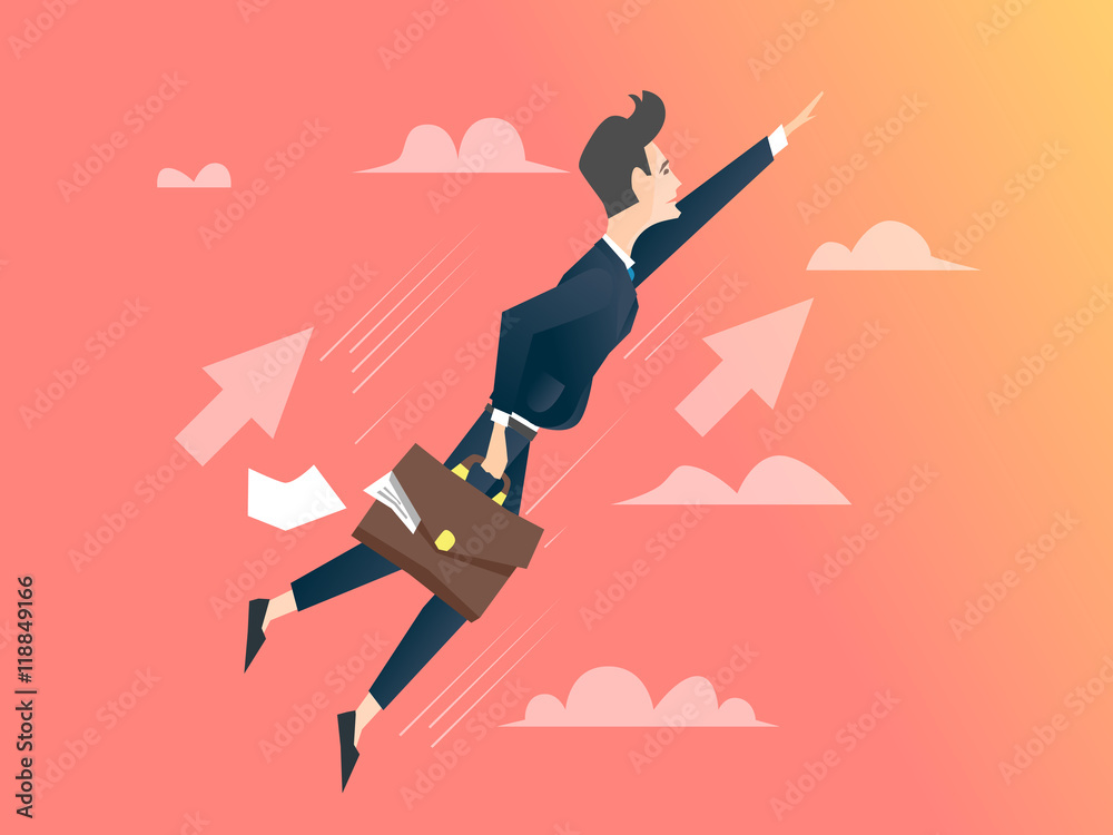 cartoon character businessman flying in sky Stock Vector | Adobe Stock