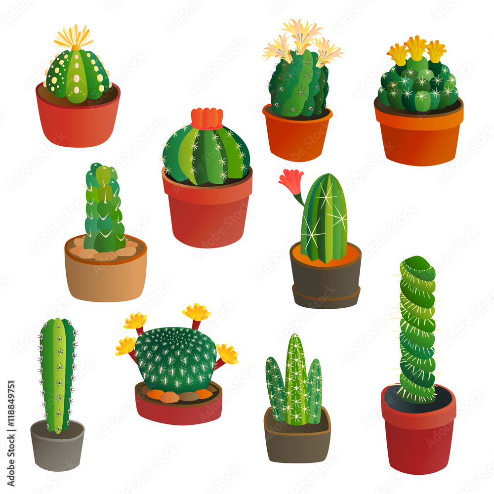 Green desert plant nature cartoon cactus and mexican summer cute ...