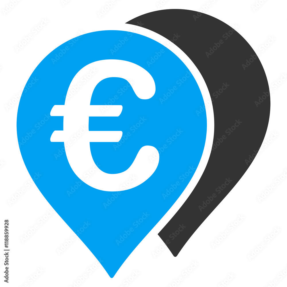 Euro Map Markers icon. Vector style is bicolor flat iconic symbol with ...