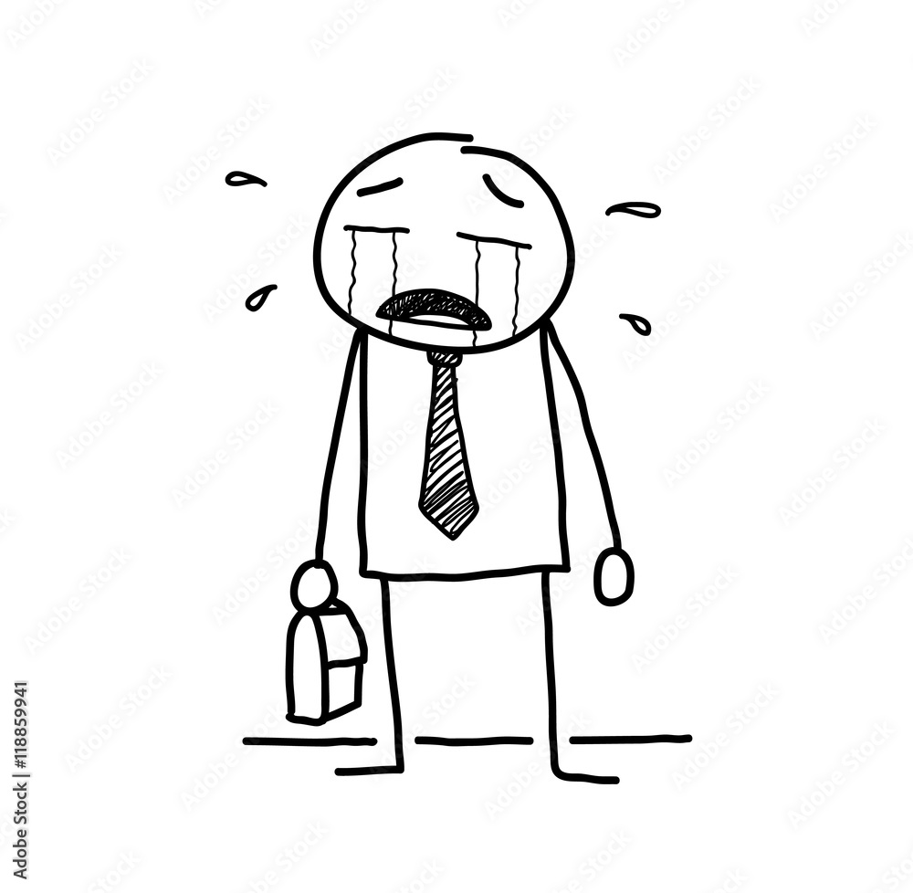 Crying Businessman Stick Figure Doodle. A hand drawn vector doodle ...