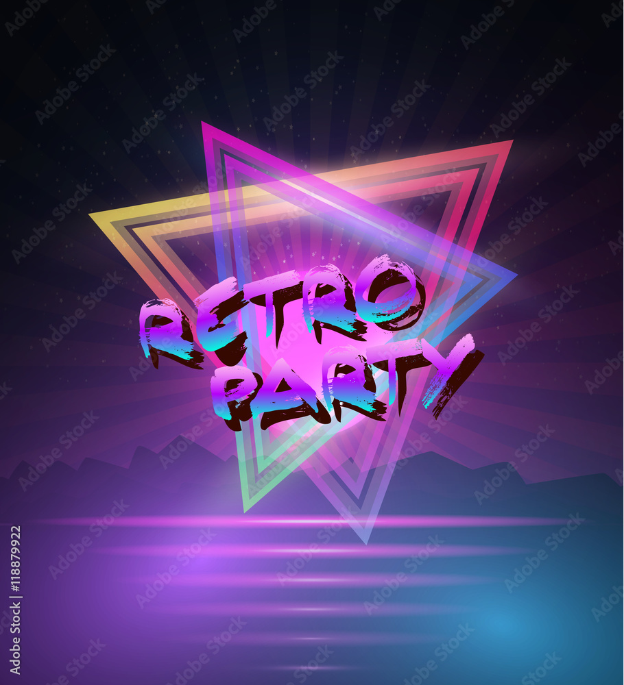 1980 Neon Poster Retro Disco 80s Background made in Tron style w Stock ...