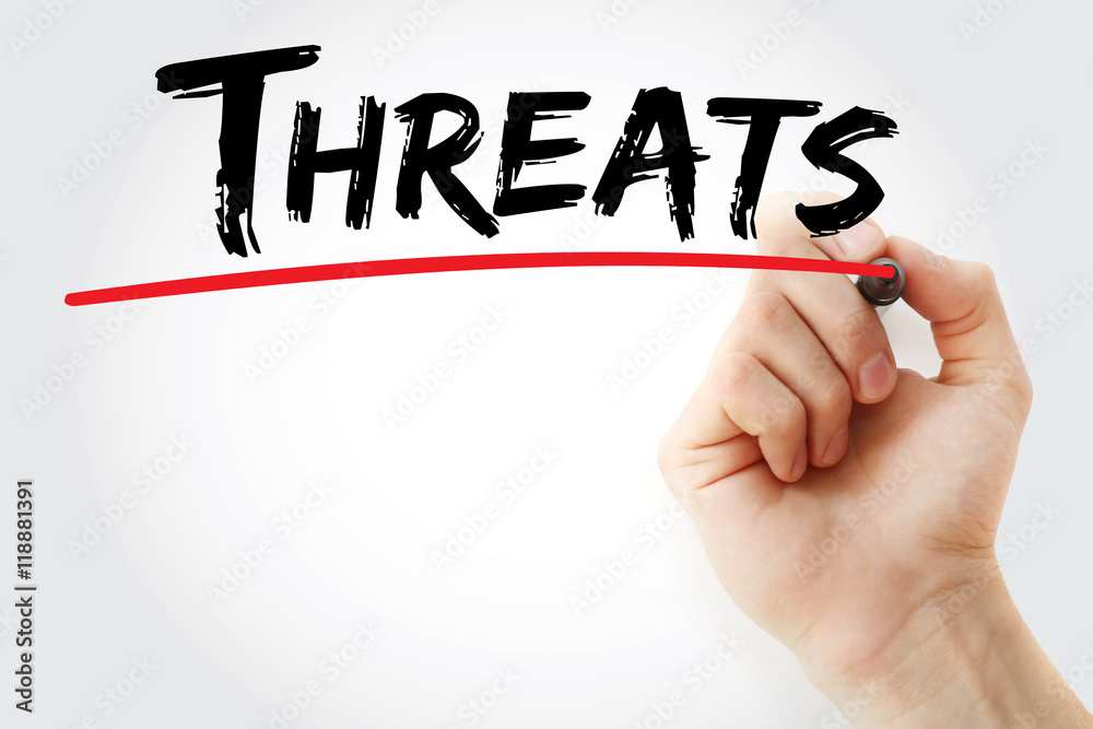 Hand writing Threats with marker, concept background Stock Photo ...