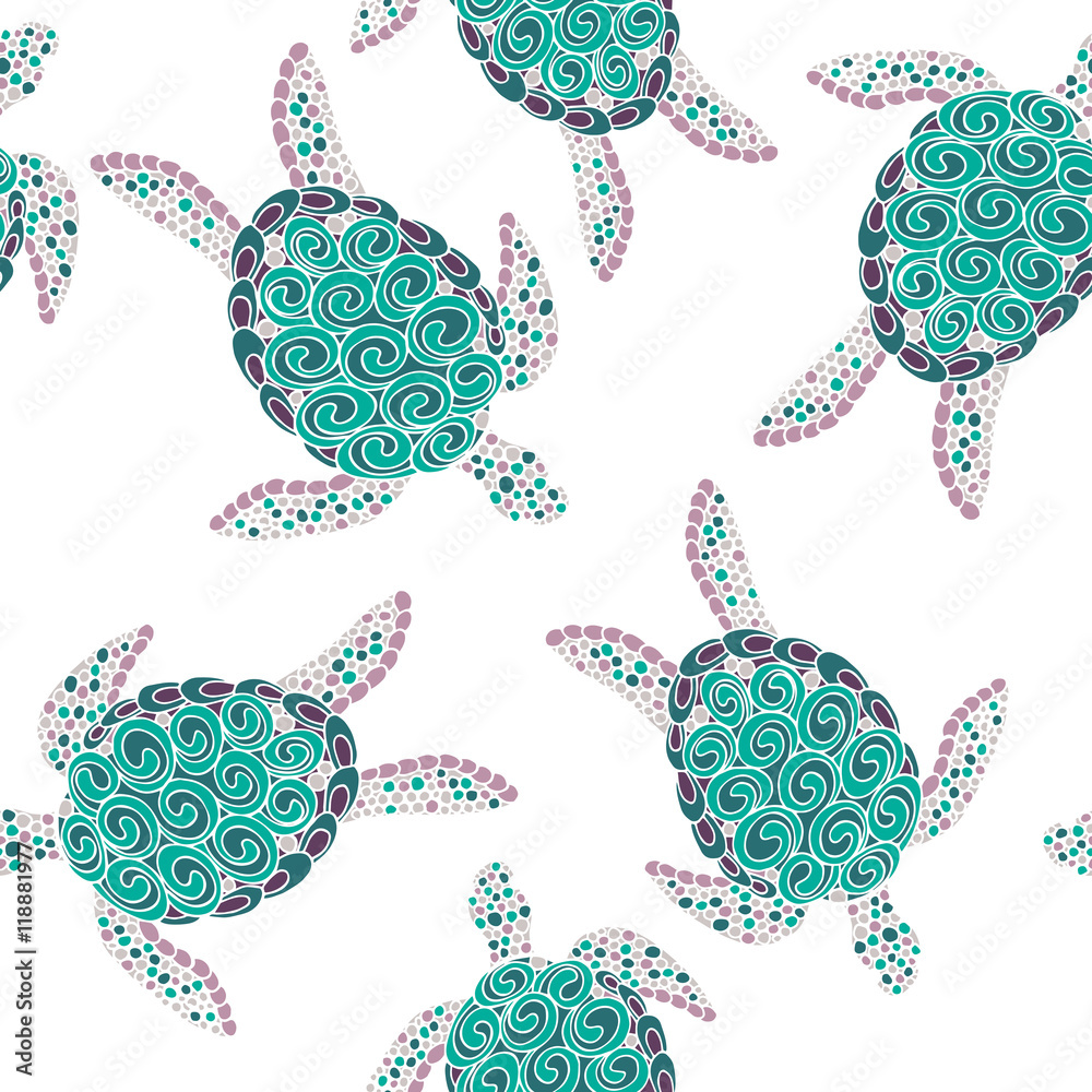 Vector seamless turtle pattern with hand drawn mosaique turtle ...