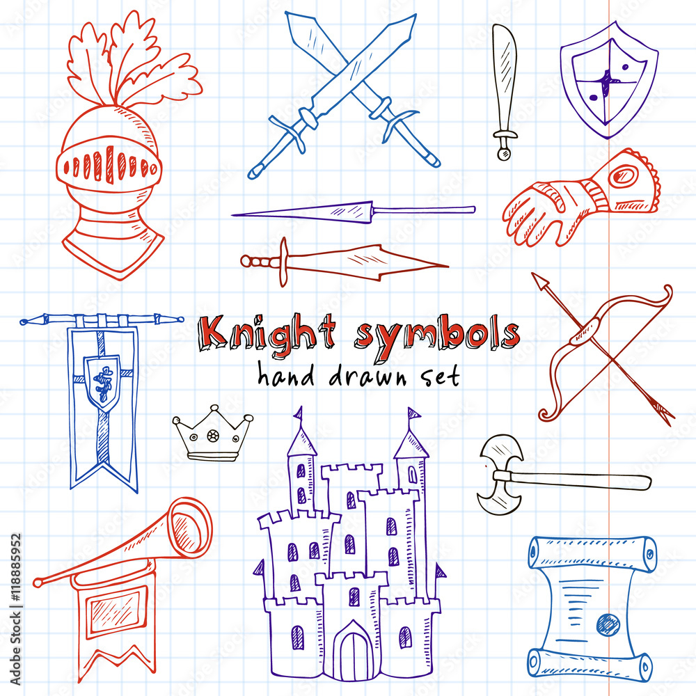 Sketch knight symbols and elements set Stock Vector | Adobe Stock