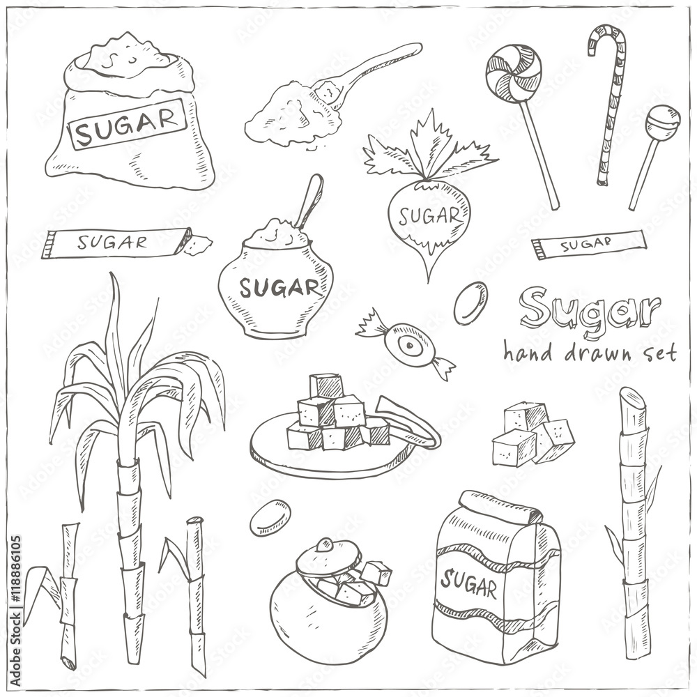 Doodle Set of sugar products Vector illustration Stock Vector | Adobe Stock