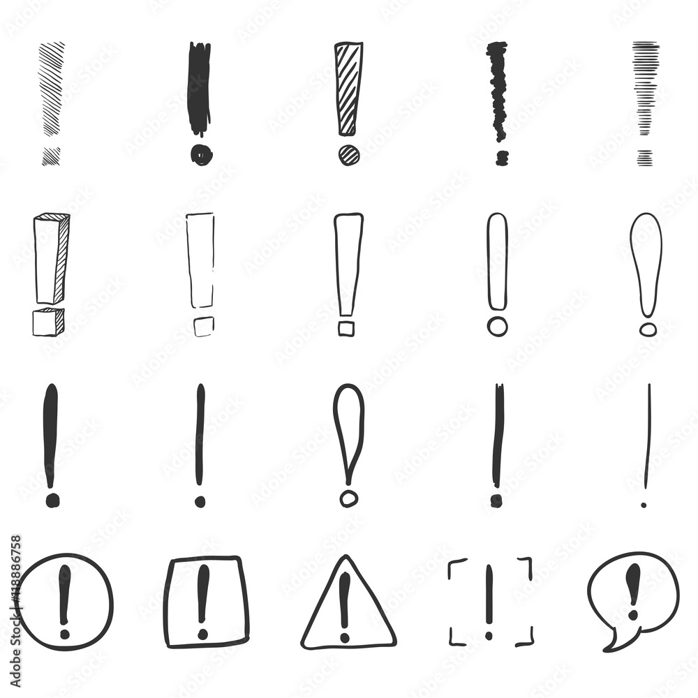 Vector Set of Black Sketch Exclamation Marks Stock Vector | Adobe Stock