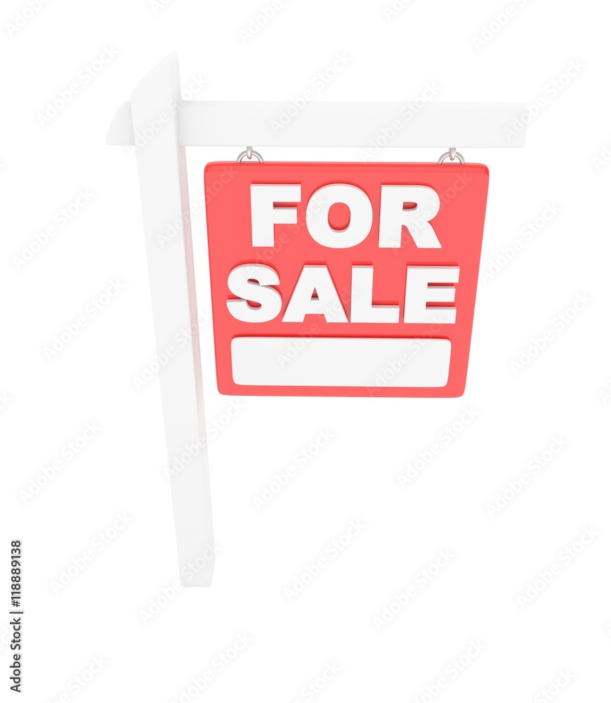 For sale sign on white background. Real estate sale. 3D rendering ...