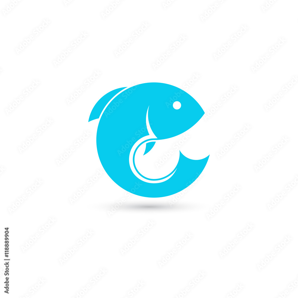 Template of round logo with fish. Creative vector template of fishing ...