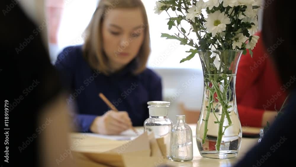 Unfocused view of woman drawing picture with pencil. Stock Video ...