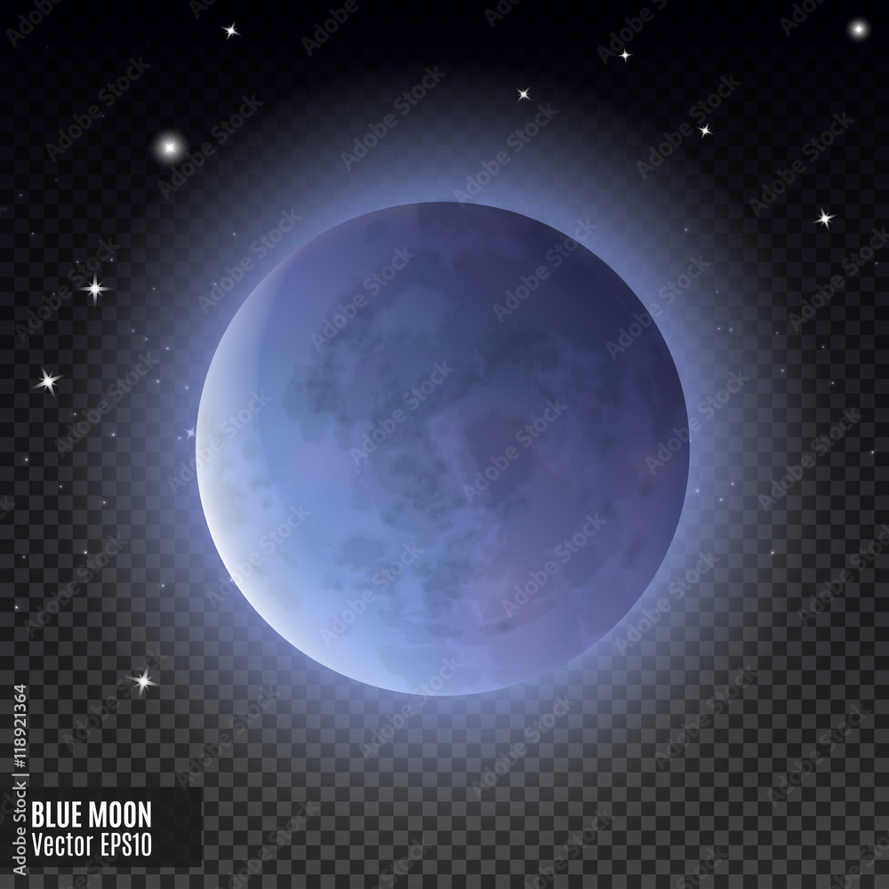 Realistic detailed full blue moon isolated on transparent background ...