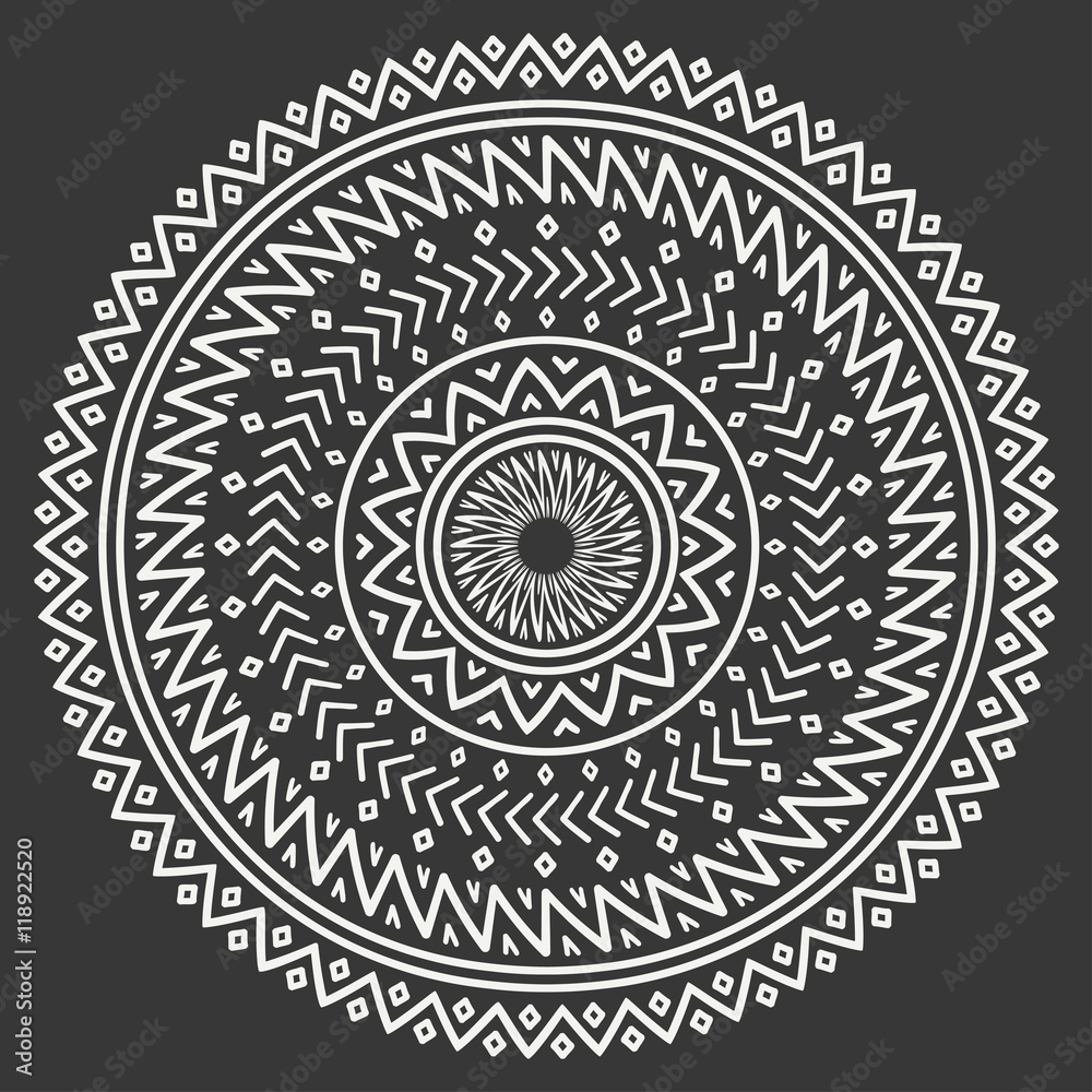 Ethnic mandala. Tribal hand drawn line geometric seamless pattern ...