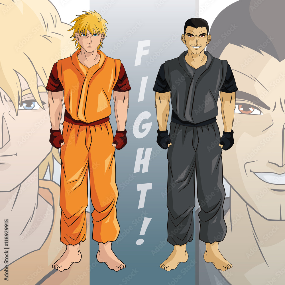 man boy young anime manga comic cartoon fight game icon. Colorful ...