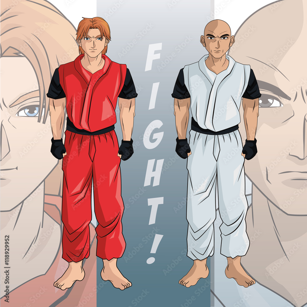 man boy young anime manga comic cartoon fight game icon. Colorful ...