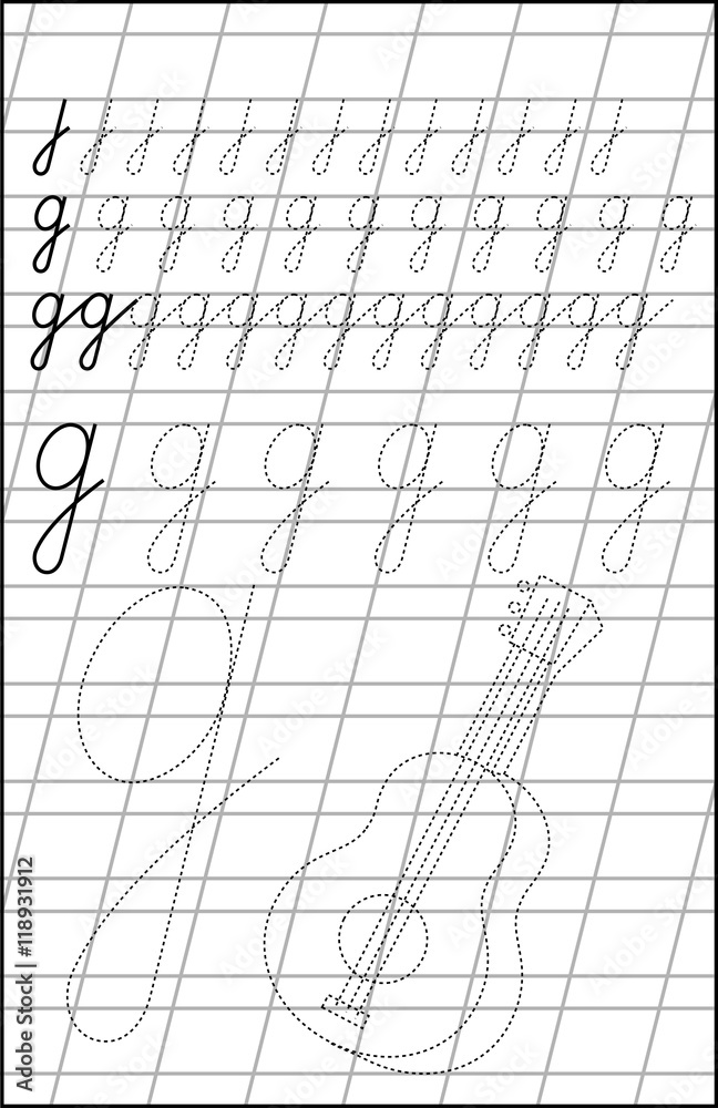 Page with exercises for children on a paper in line with letter G ...