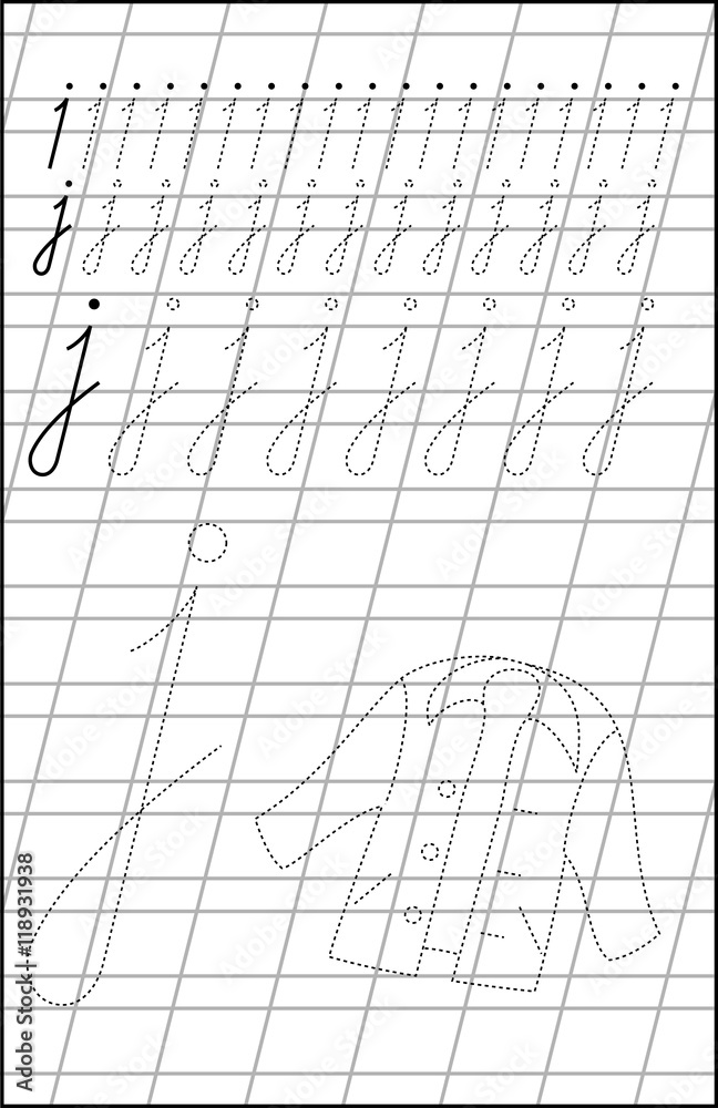 Page with exercises for children on a paper in line with letter J ...