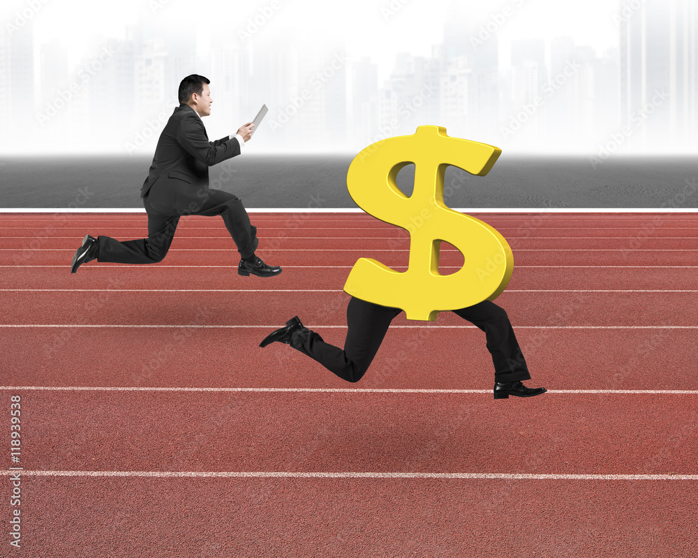 Man running after dollar money symbol Stock Photo | Adobe Stock
