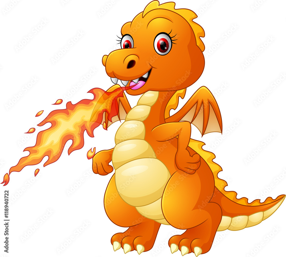 Cartoon dragon posing with fire Stock Vector | Adobe Stock