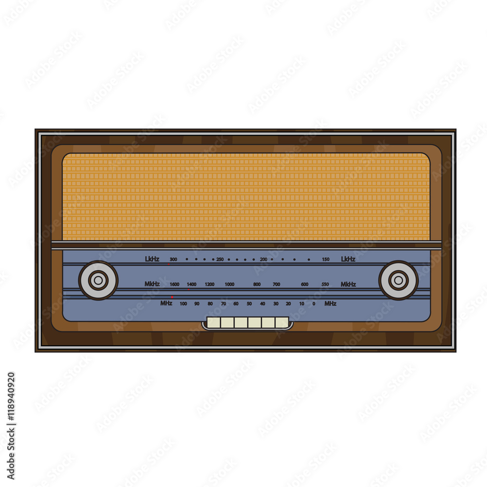 Cartoon old retro radio with station search and buttons. Stock Vector ...