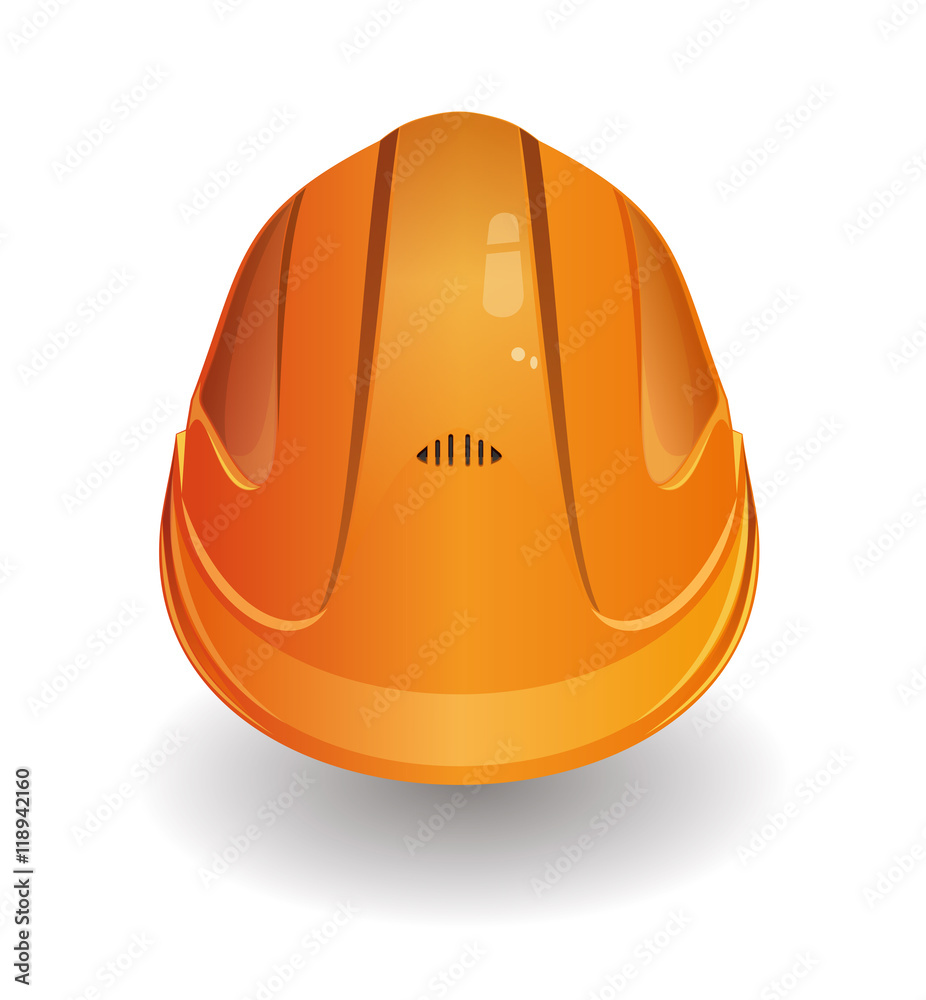 Working orange helmet, hard hat logo icon. Realistic vector ...