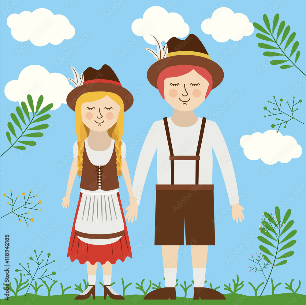 man woman german germany cartoon avatar cloth traditional oktoberfest ...