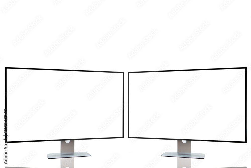 monitor wide screen with shadow on isolated white background. Stock ...
